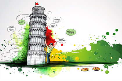 Free Download Leaning Tower of Pisa Cartoon Illustration Italian Flag ...