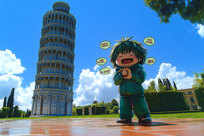 Free Download Cute Cartoon Character Enjoying Pizza at Leaning Tower of ...