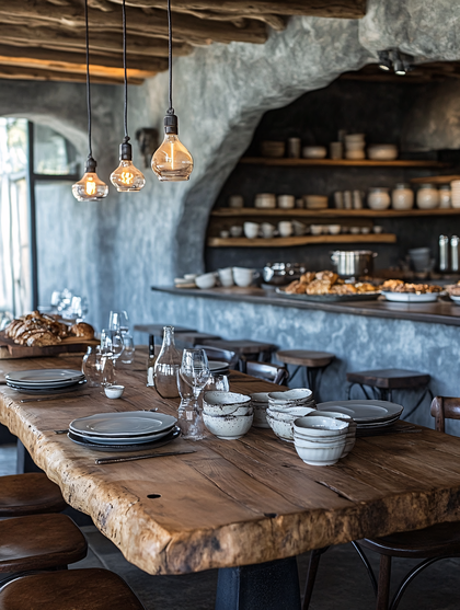 Free Download Rustic Restaurant Interior with Wooden Dining Table and ...