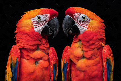 Free Download Symmetrical Scarlet Macaws Against Black Background