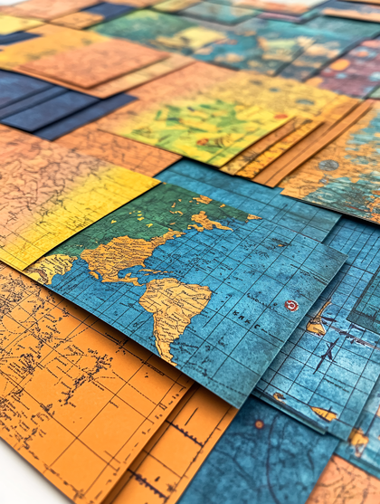 Free Download Close Up of Vintage World Map Tiles on Paper